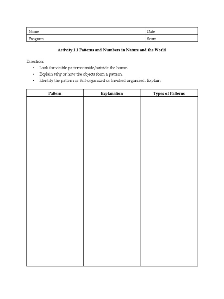 Activity 1 1 Patterns And Numbers In Nature And The World 2 Pdf