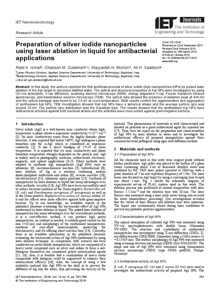 Preparation of Silver Iodide Nanoparticles | PDF | Nanoparticle | Laser