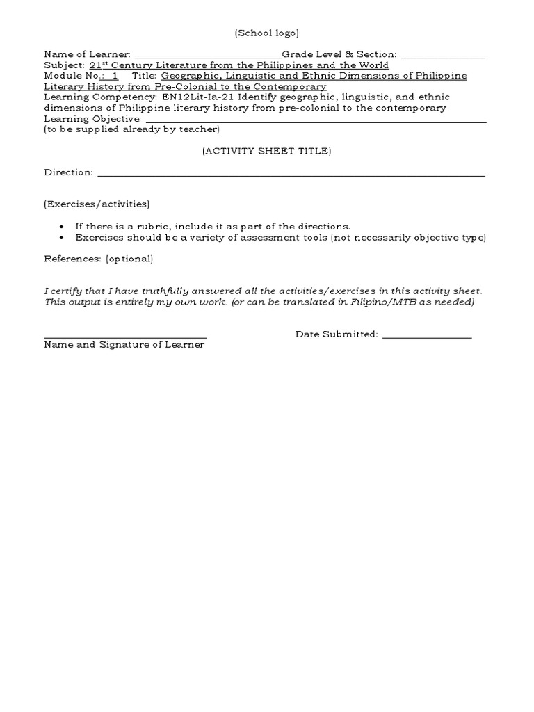 Final Template Activity Sheet | PDF | Language Arts & Discipline | History