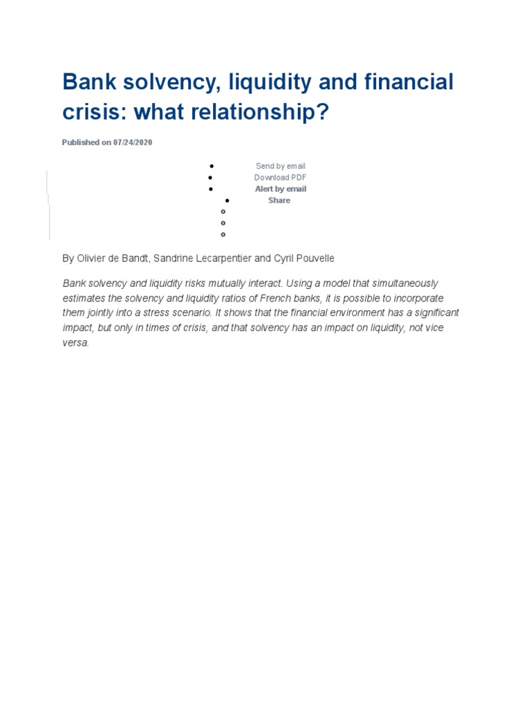 Bank Solvency, Liquidity and Financial Crisis: What Relationship? | PDF | Business | Finance ...