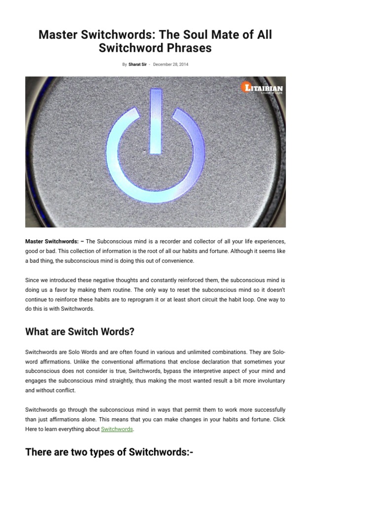 Master Switchwords - You Can Use Them With Most Switchword Phrases PDF | PDF | Habits | Love