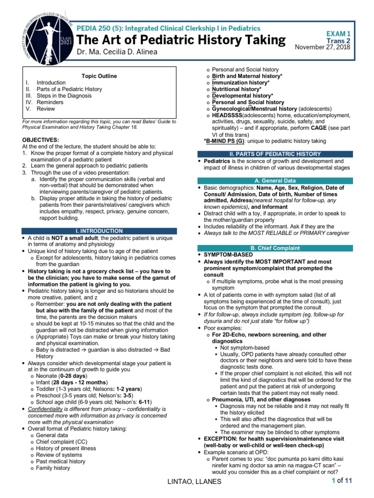 02 PEDIA250 (5) Pediatric History Taking PDF | PDF | Medical Diagnosis ...