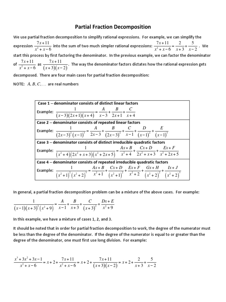 Partial Fraction Decomposition | PDF | Fraction (Mathematics ...