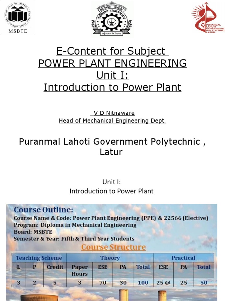 E-Content For Subject Power Plant Engineering Unit I: Introduction To ...