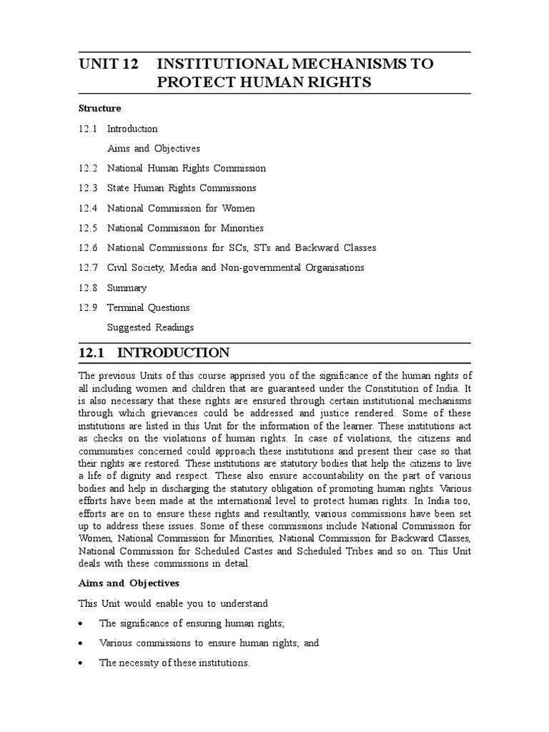 Unit 12 Institutional Mechanisms To Protect Human Rights: Structure | Descargar gratis PDF ...