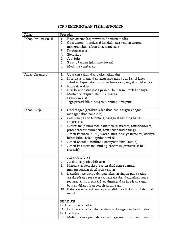 SOP Pemeriksaan Fisik Abdomen | PDF
