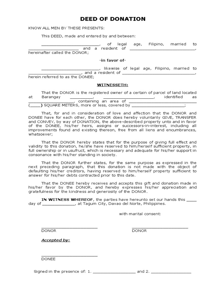 DEED OF DONATION and MOA Sample-Borge | PDF | Deed | Natural Resources Law