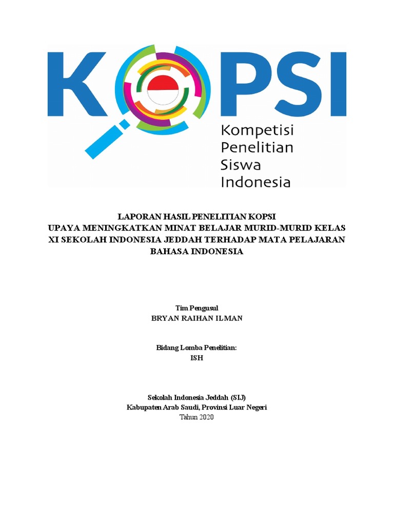 Laporan Penelitian KOPSI 2020 Bryan Raihan 'Ilman | PDF