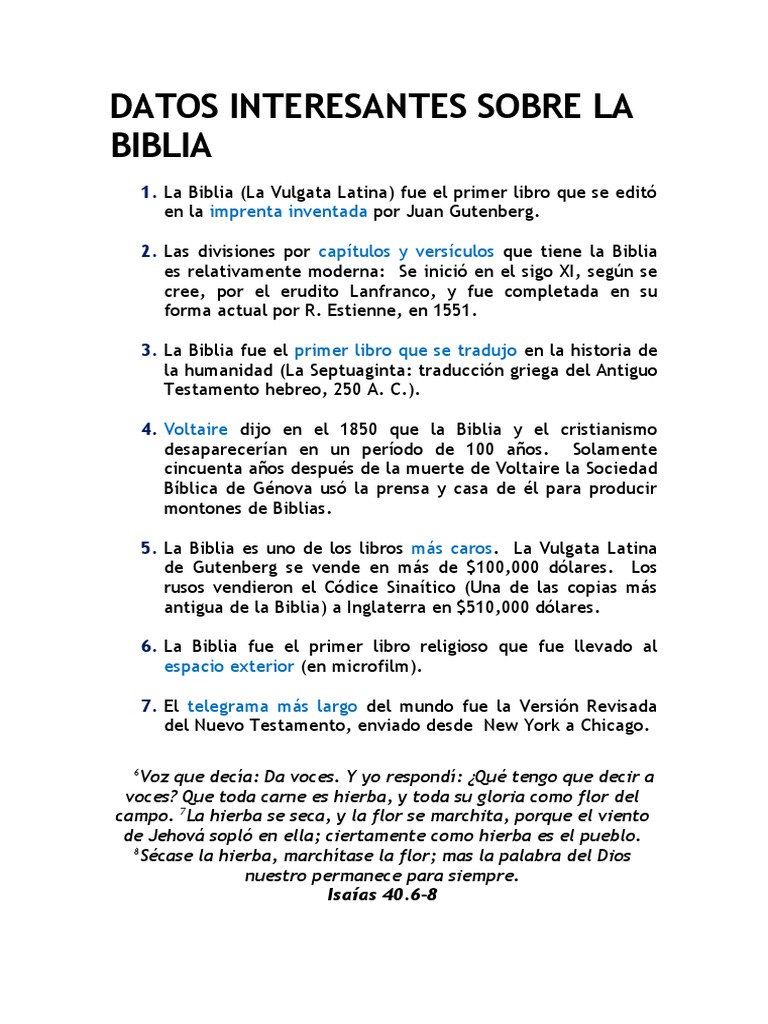 Datos Interesantes Sobre La Biblia | PDF