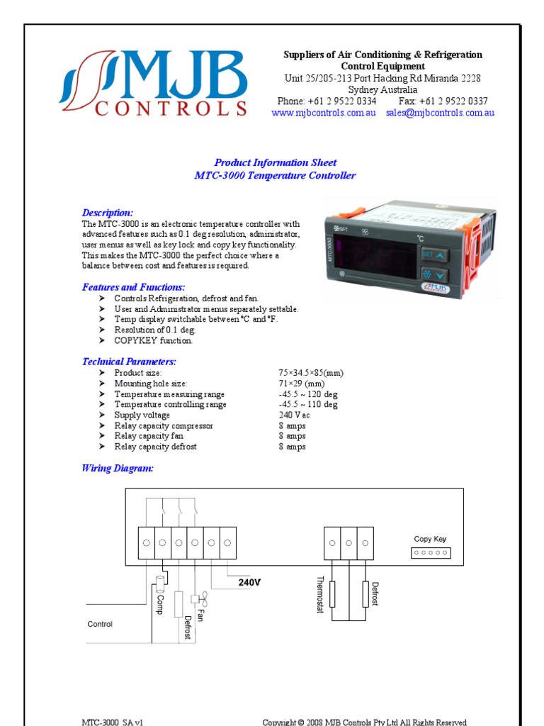 MTC-3000 Refrigeration Temperature Controller | PDF