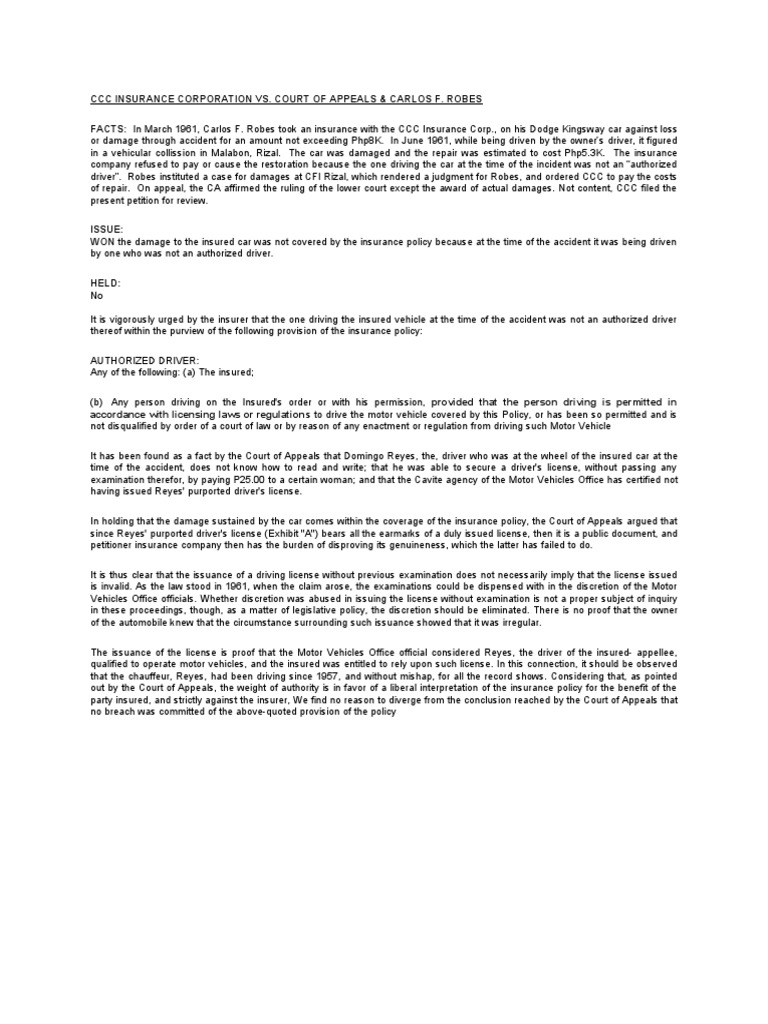 CCC Insurance Corporation VS Ca | PDF | Driver's License | Insurance