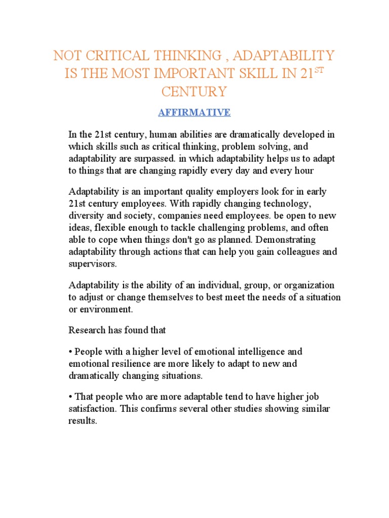 Not Critical Thinking, Adaptability Is The Most Important Skill in 21 ...