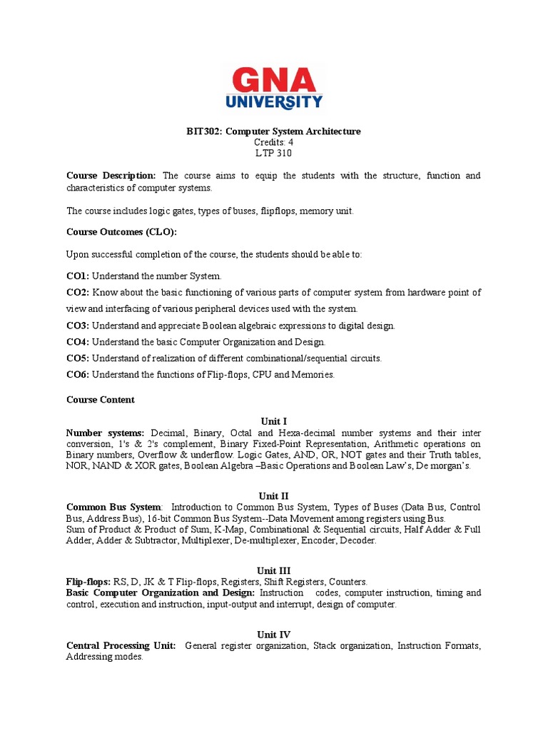 Syllabus B.Sc-IT-3 Computer System Architecture and Lab | Download Free ...