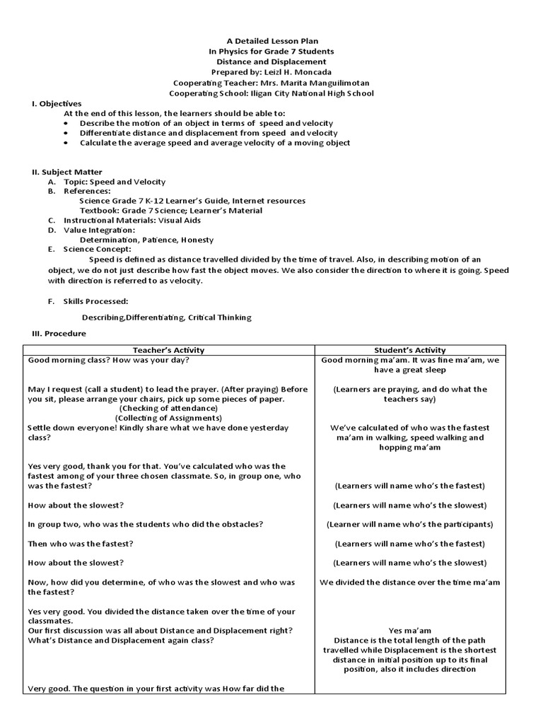Speed and Velocity Lesson Plan 2 | PDF | Speed | Velocity