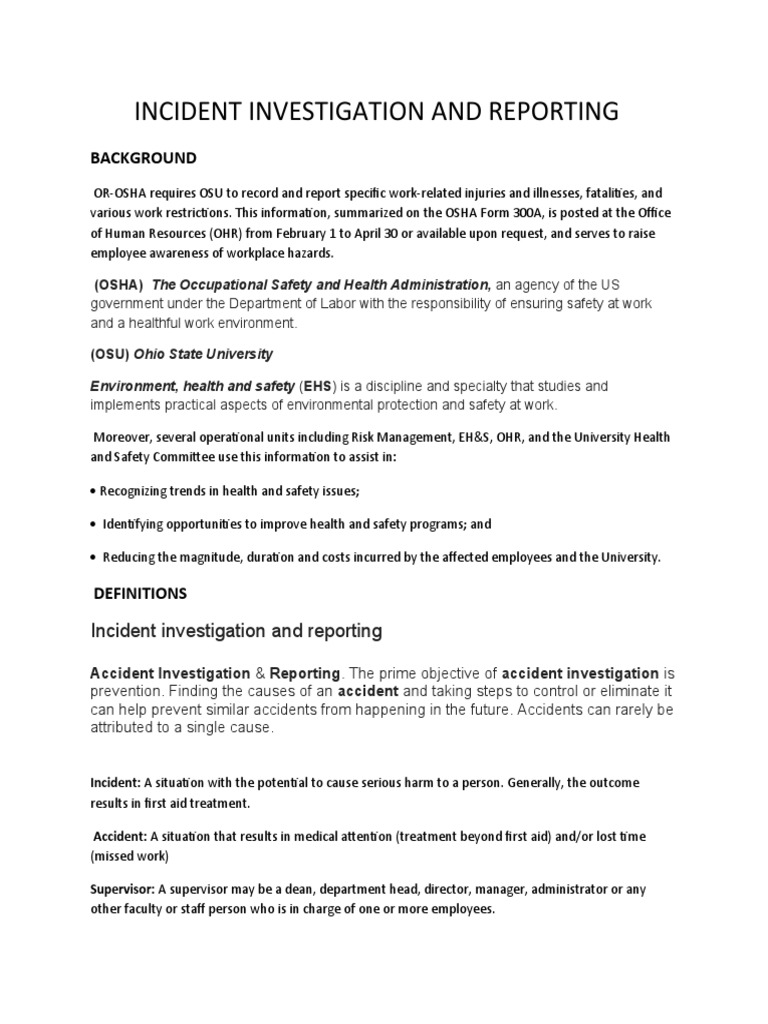 Incident Investigation and Reporting: Background | PDF | Occupational ...