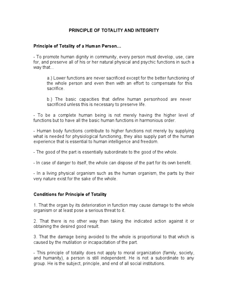 Principle of Totality in Bioethics | PDF | Organ Donation | Medicine