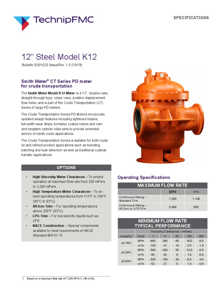 12" Steel Model K12: Smith Meter CT Series PD Meter For Crude ...