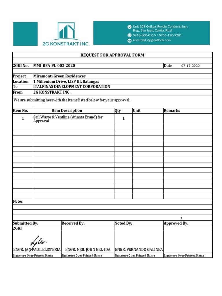 2GKI Request For Approval Form | PDF