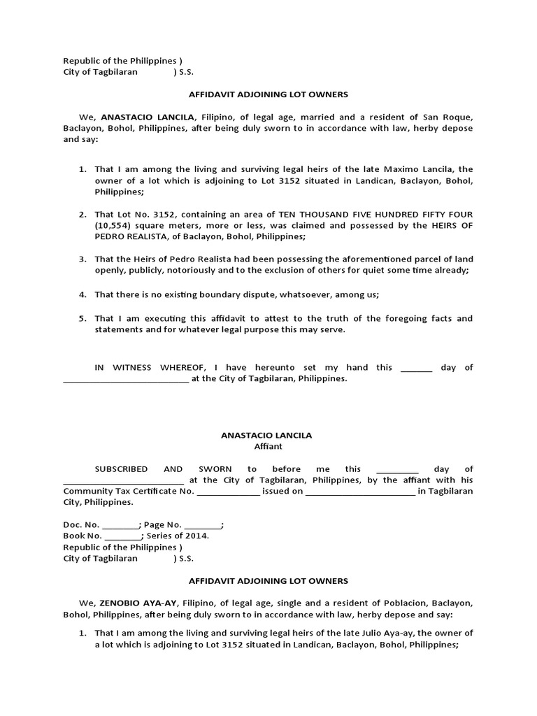 Affidavit of Adjoining Owners | PDF | Affidavit | Comparative Law