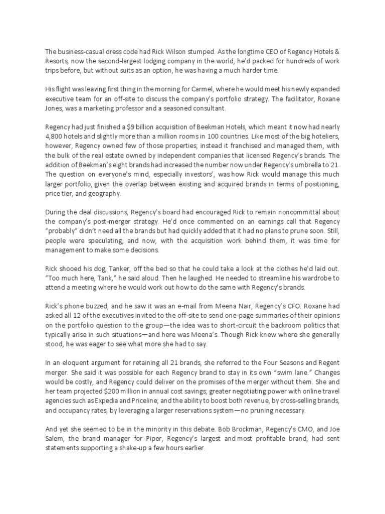 Case Study - Regency Hotels & Resorts | PDF | Brand | Business