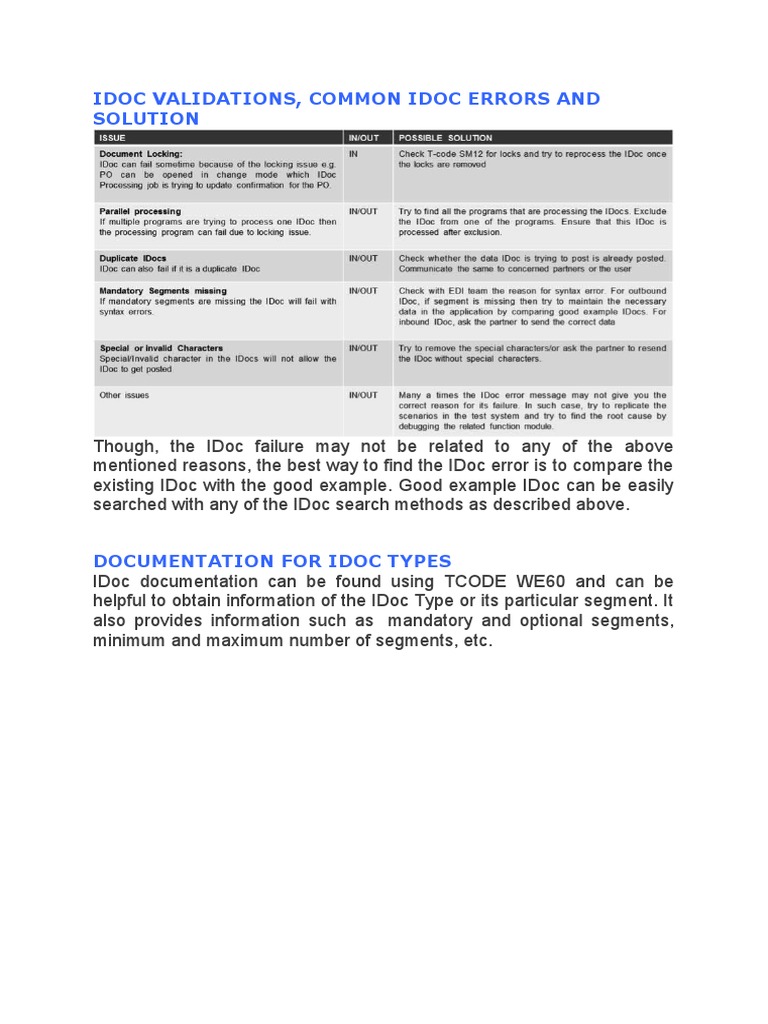 Idoc Validations, Common Idoc Errors and Solution | PDF