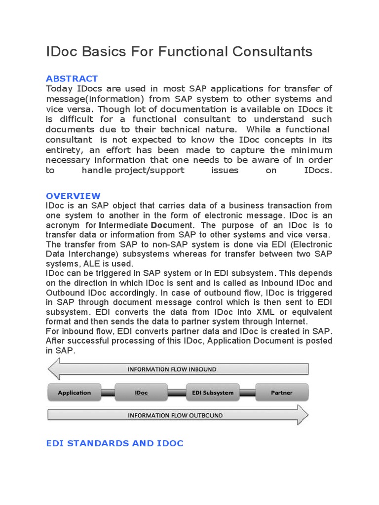 Idoc Basics For Functional Consultants | PDF | Electronic Data Interchange | Data Transmission