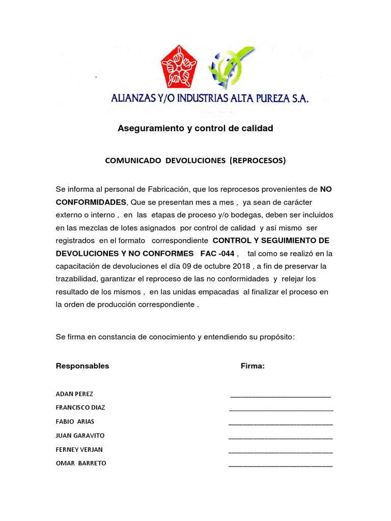 Comunicado Sobre Reprocesos 1 | PDF