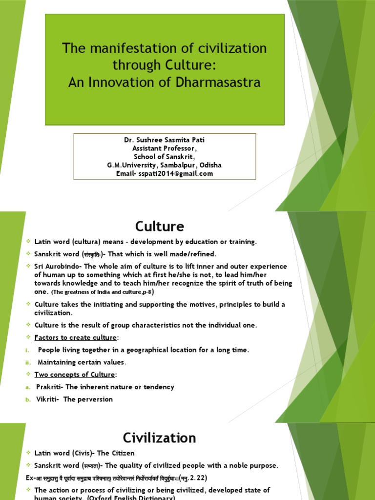 Manifestation of Civilization Through Culture | PDF | Civilization | Dharma