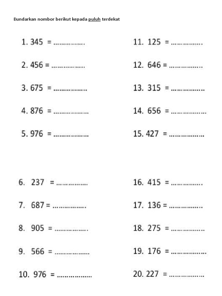 Bundarkan Nombor Berikut Kepada Puluh Terdekat | PDF