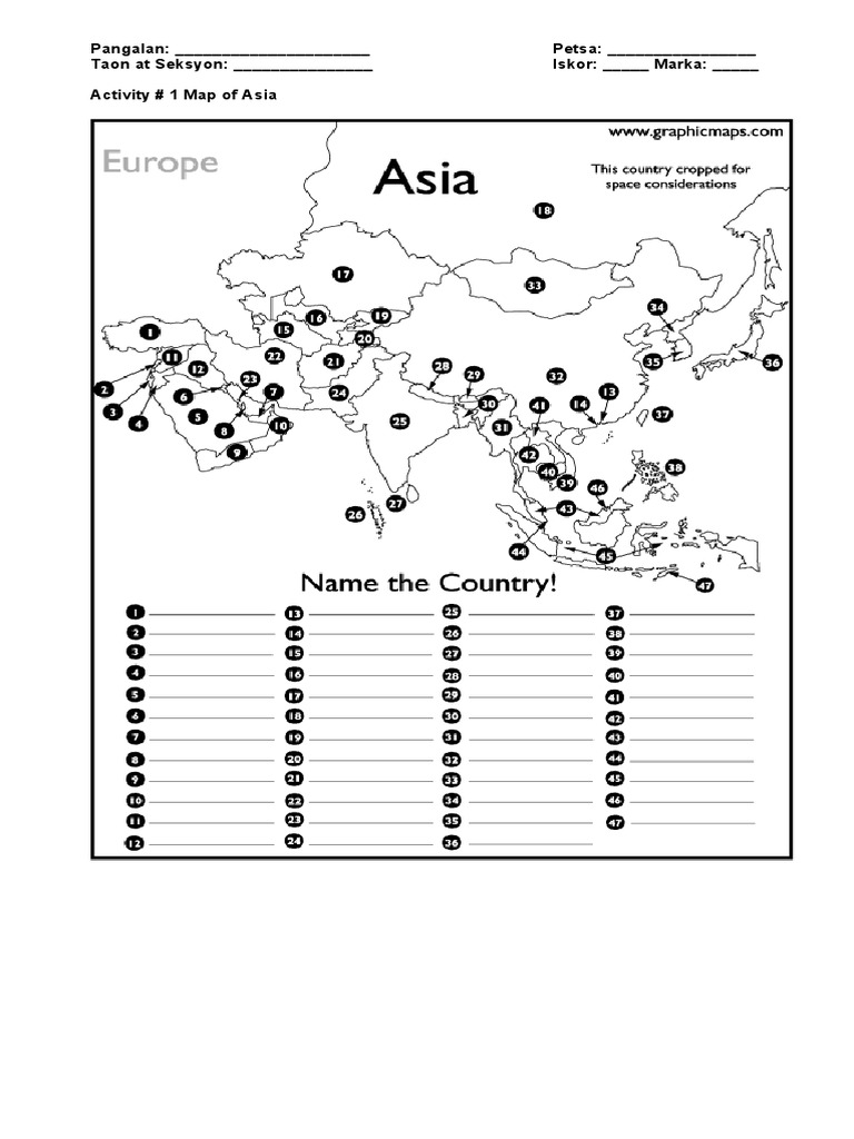 Activity 1 Map of Asia (Identification) | PDF
