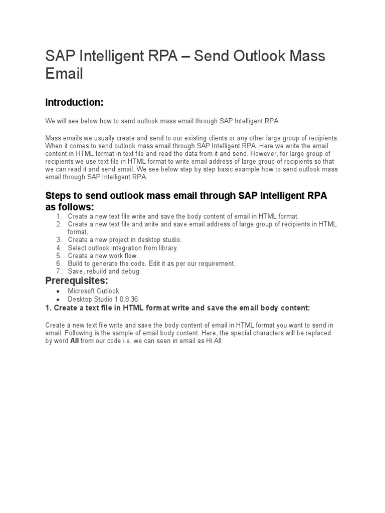 SAP Intelligent RPA - Email | PDF | Microsoft Outlook | Html
