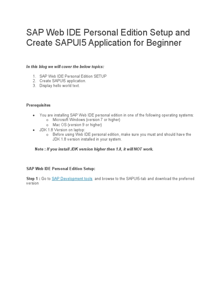 Sap Web Ide Personal Edition Setup And Create Sapui5 Application For Beginner Pdf Integrated
