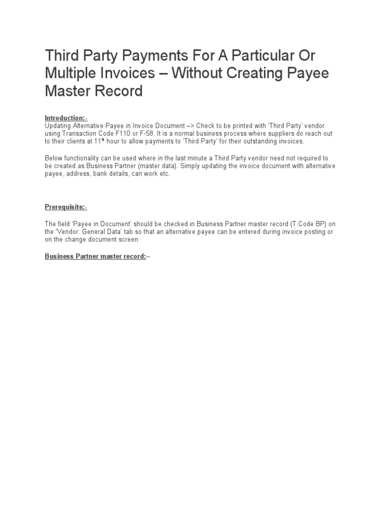 Third Party Payments For A Particular or Multiple Invoices ...
