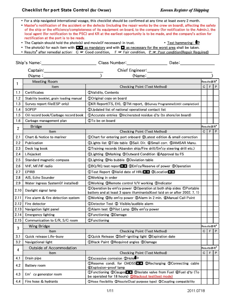 Checklist For Port State Control (For Owner) | PDF | Oil Tanker | Valve