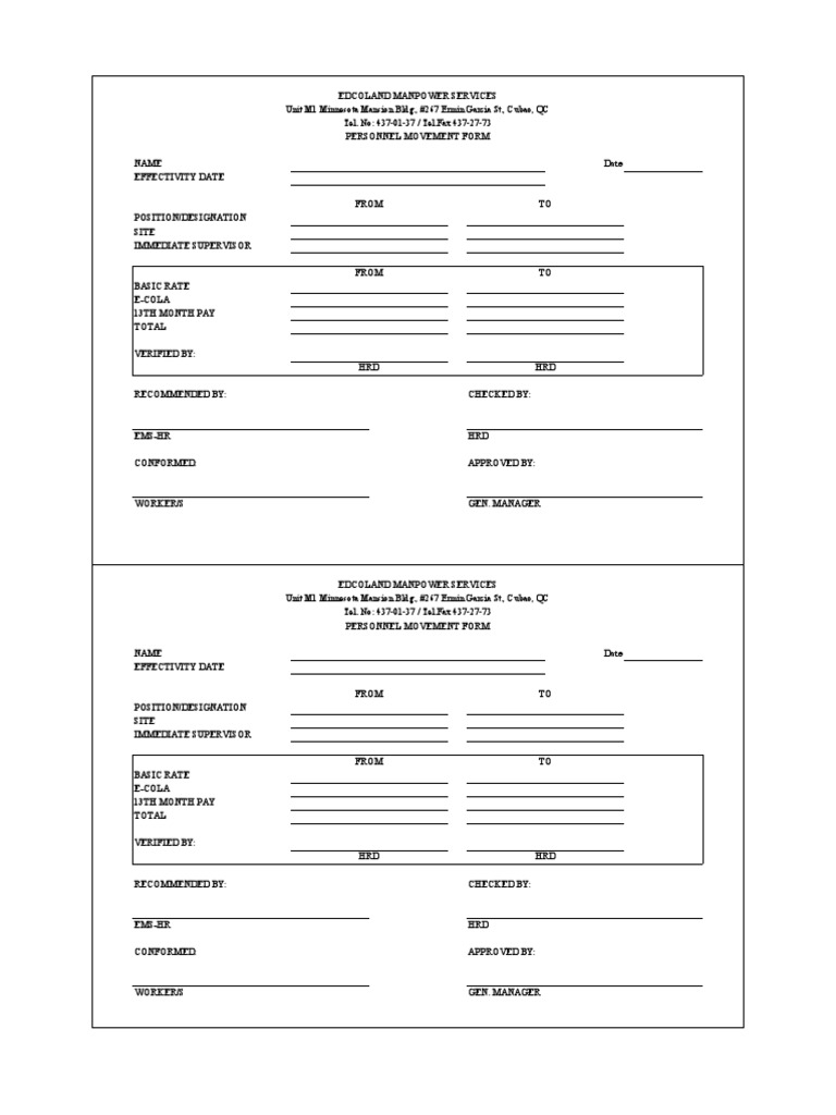 Personnel Movement Form Template | PDF