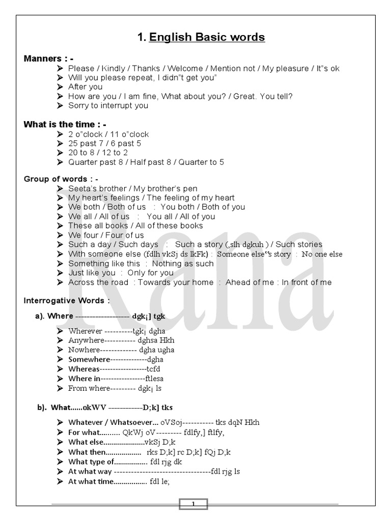 English Basic Words (Repaired) | Download Free PDF | Pronoun ...