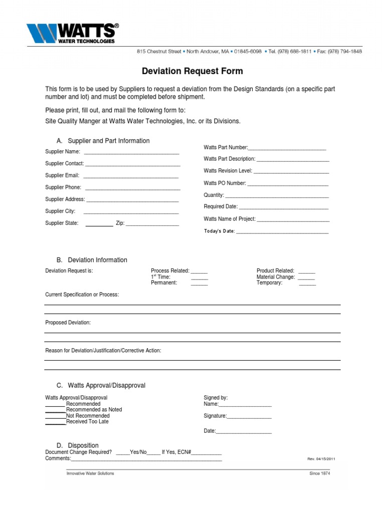 Deviation Request Form | PDF | Business