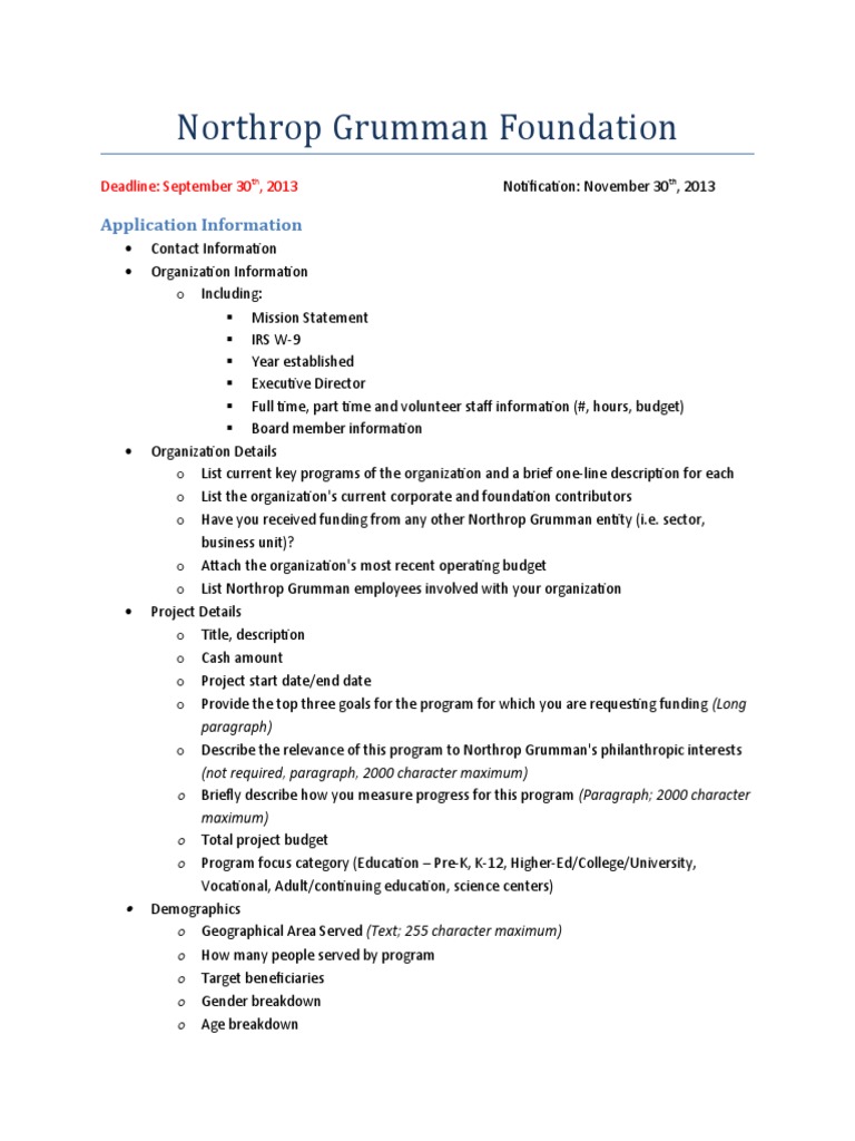 Northrop Grumman Foundation Grant App. Information | PDF | Career ...
