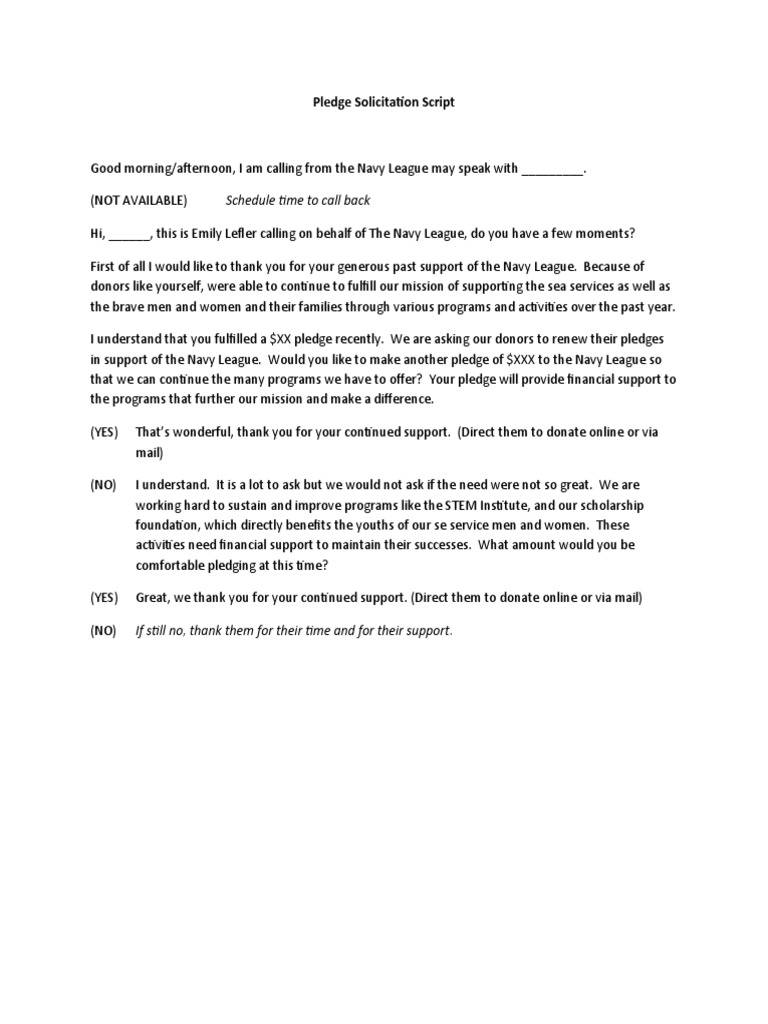 Navy League Donation Call Script | PDF | Social Science