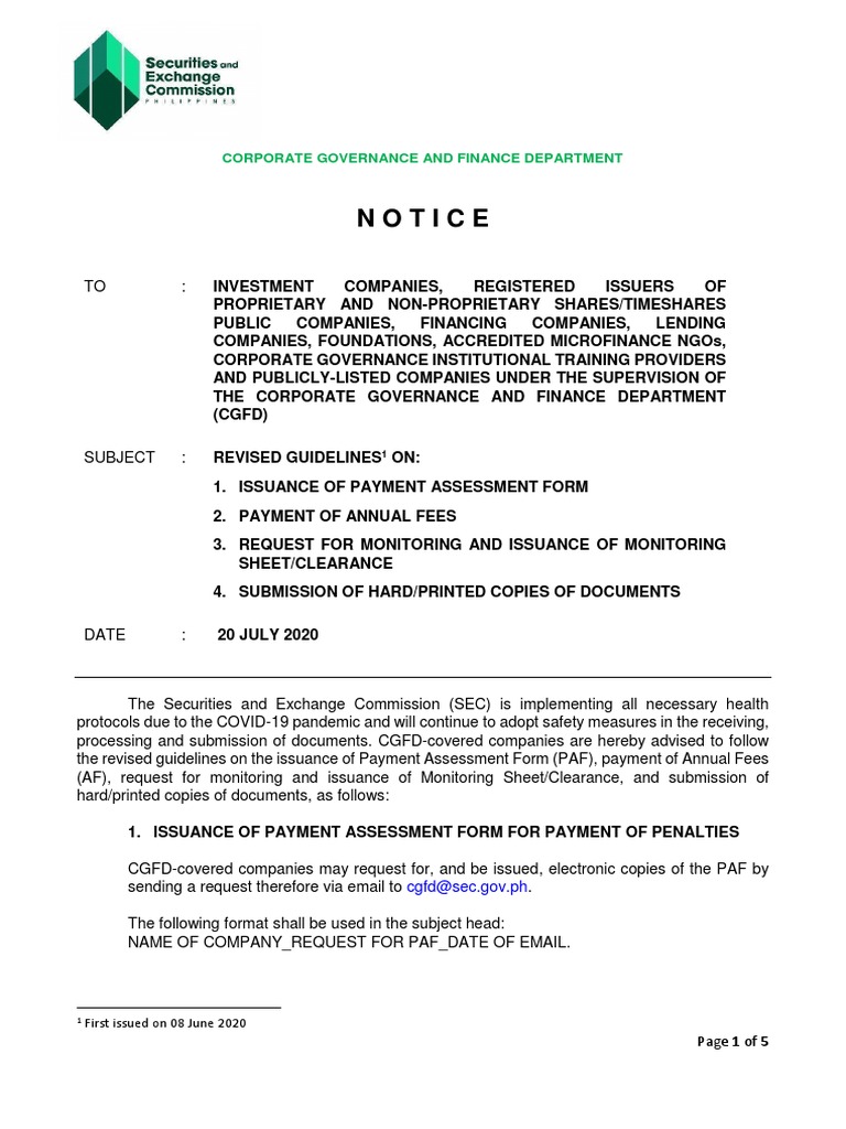 2020notice CGFD Guidelines | Download Free PDF | U.S. Securities And ...
