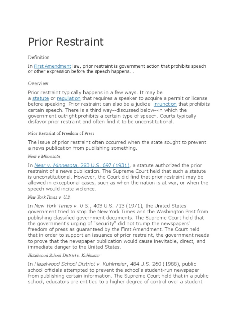 Prior Restraint: Statute Regulation Injunction | PDF | Prior Restraint ...