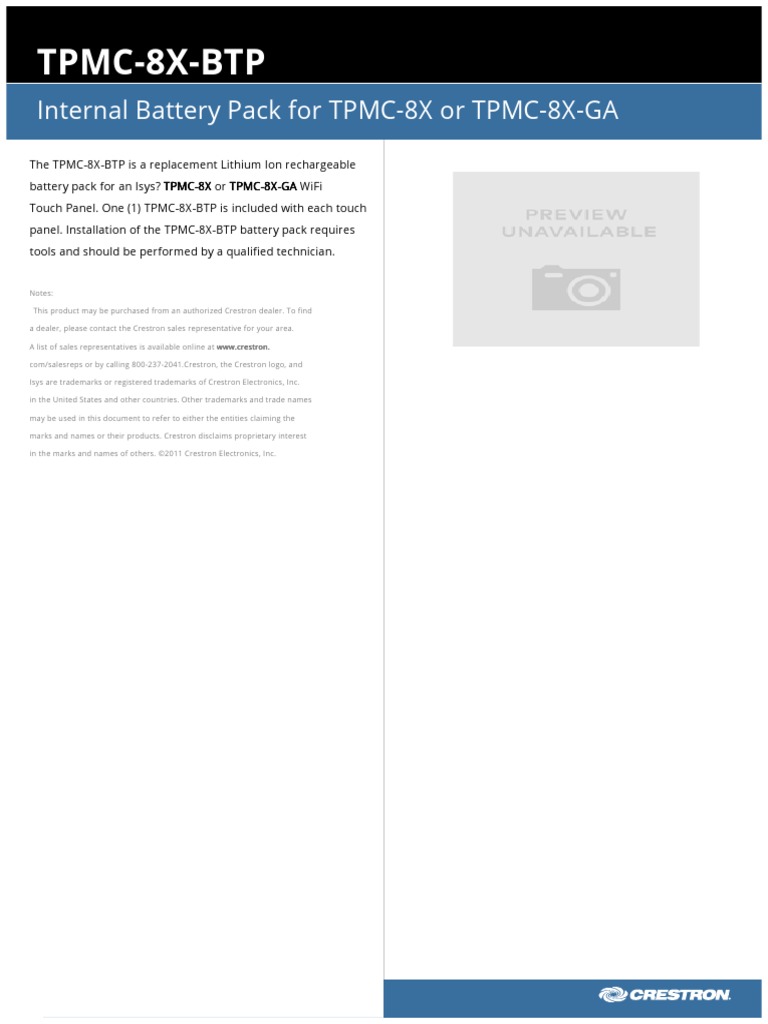 Tpmc-8X-Btp: Internal Battery Pack For TPMC-8X or TPMC-8X-GA | PDF