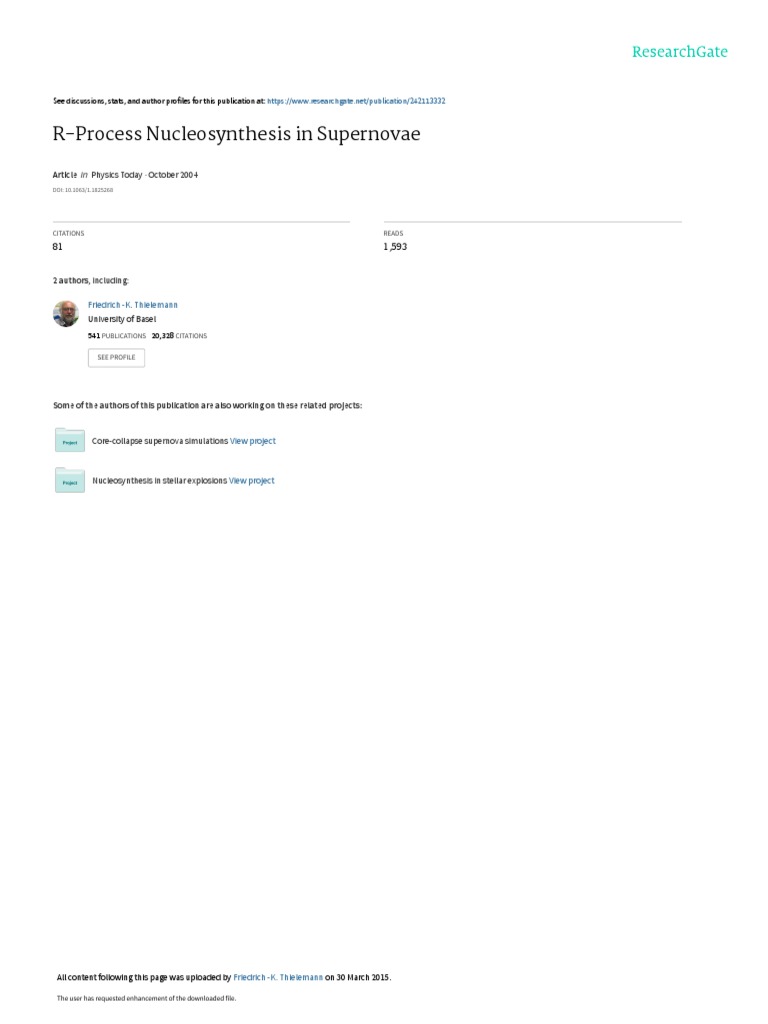 R-Process Nucleosynthesis in Supernovae | PDF | Stars | Atomic Nucleus