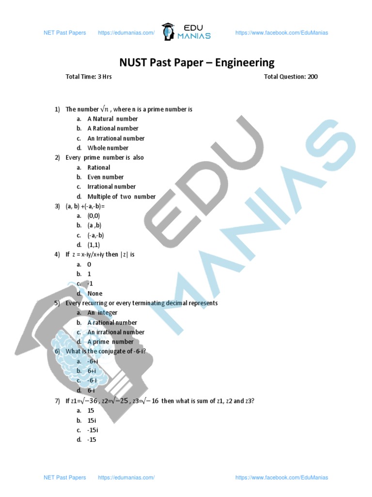 NUST NET Past Paper 1 | PDF | Reaction Rate | Chemical Equilibrium