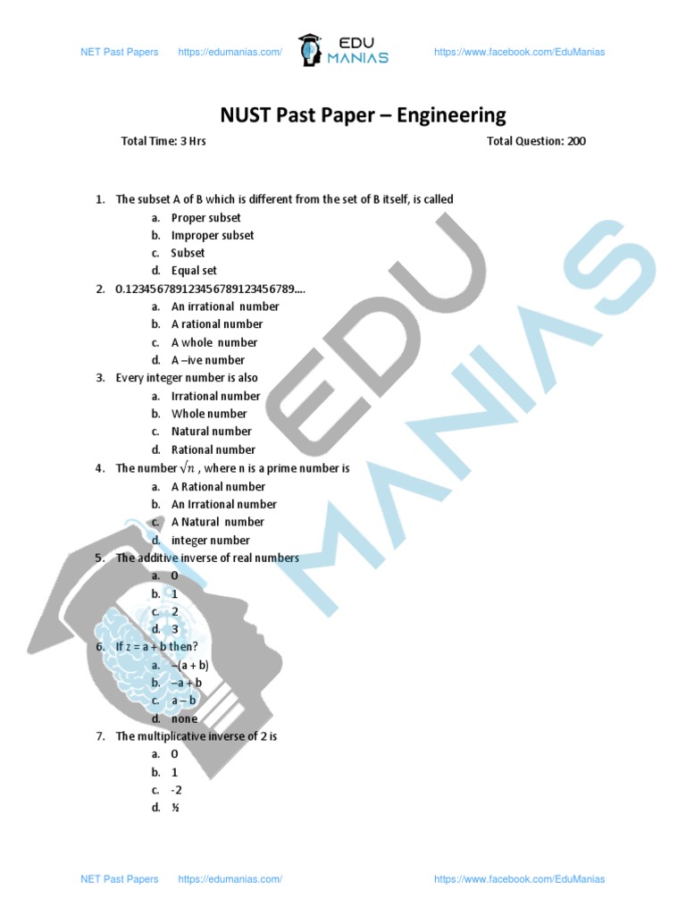 NUST NET Past Paper 2 | PDF