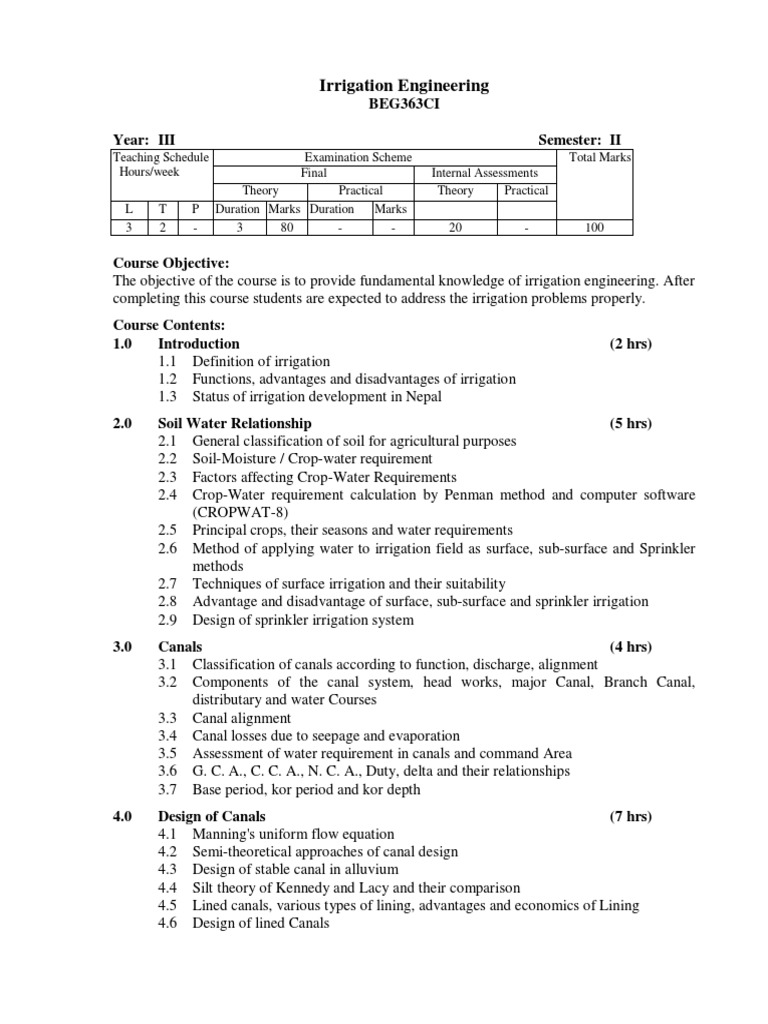 BEG363CI Year: III Semester: II: Irrigation Engineering | PDF ...