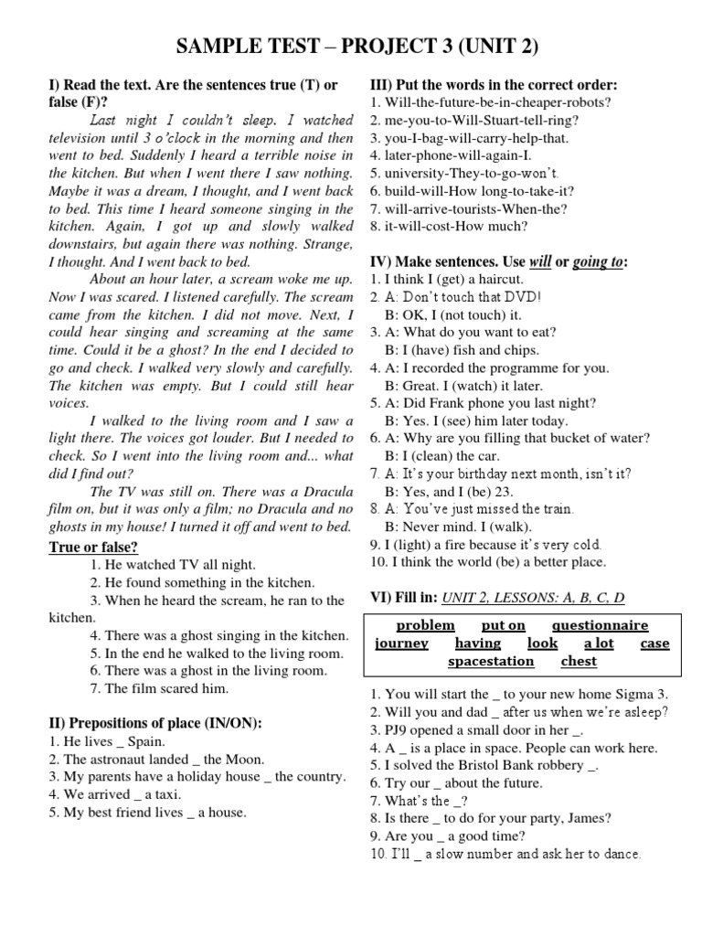 Sample Test - Project 3 (Unit 2) | PDF