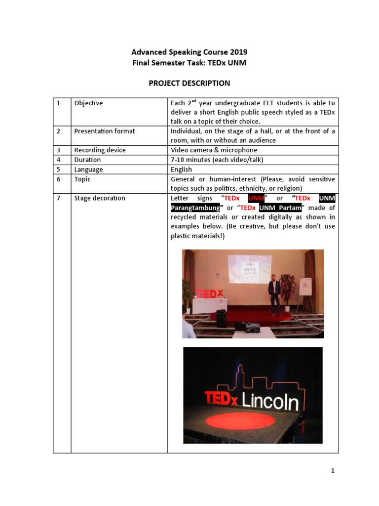 TEDx UNM Speaking Course Guidelines | PDF