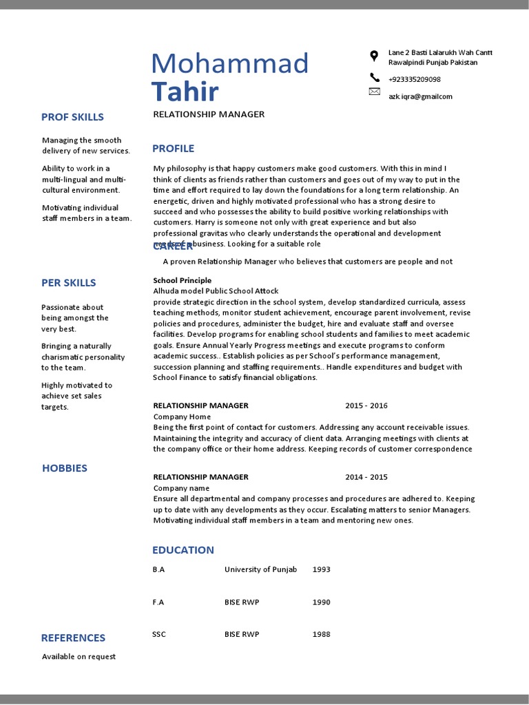 Free Relationship Manager Resume Template 3 | PDF | Business | Cognition