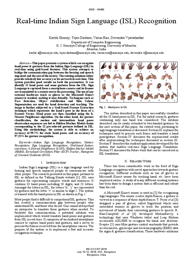 Real-Time Indian Sign Language (ISL) Recognition: Kartik Shenoy, Tejas ...
